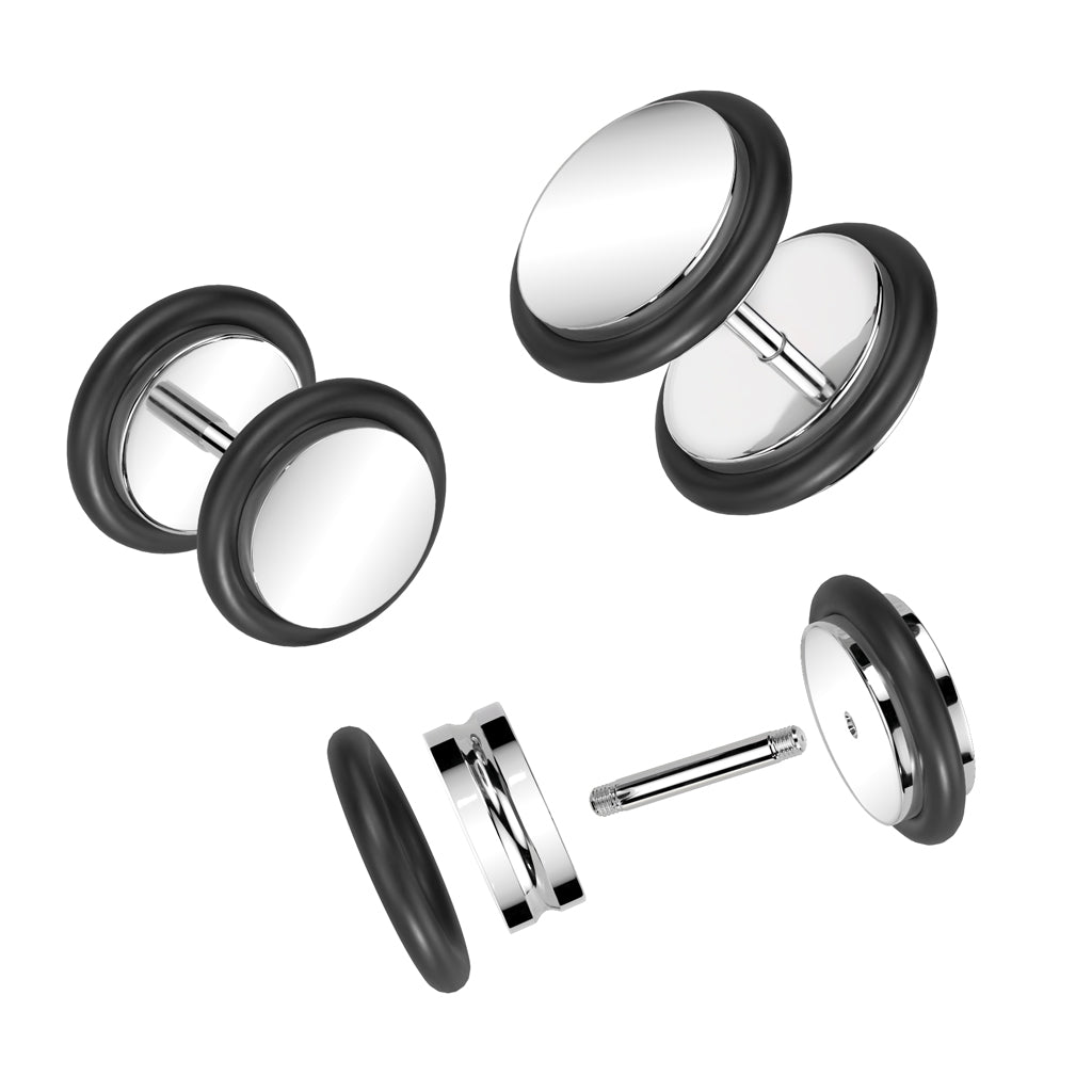 A Pair Of Fake/Cheater Plugs 316L Surgical Steel with 2-Black O-Rings ...